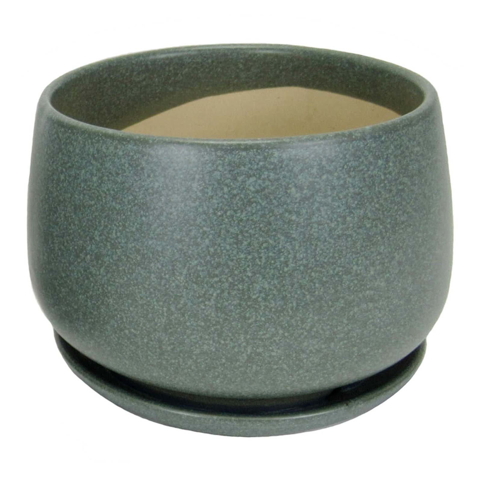Indoor Sage Round Ceramic Pot with Saucer, Small | At Home