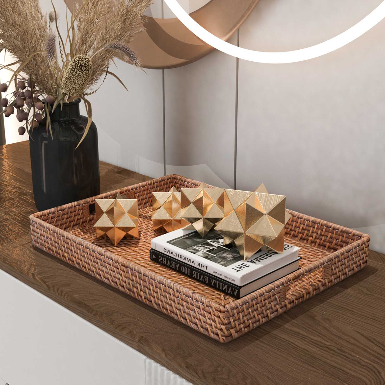 Brown Rectangle Rattan Tray, 17x12