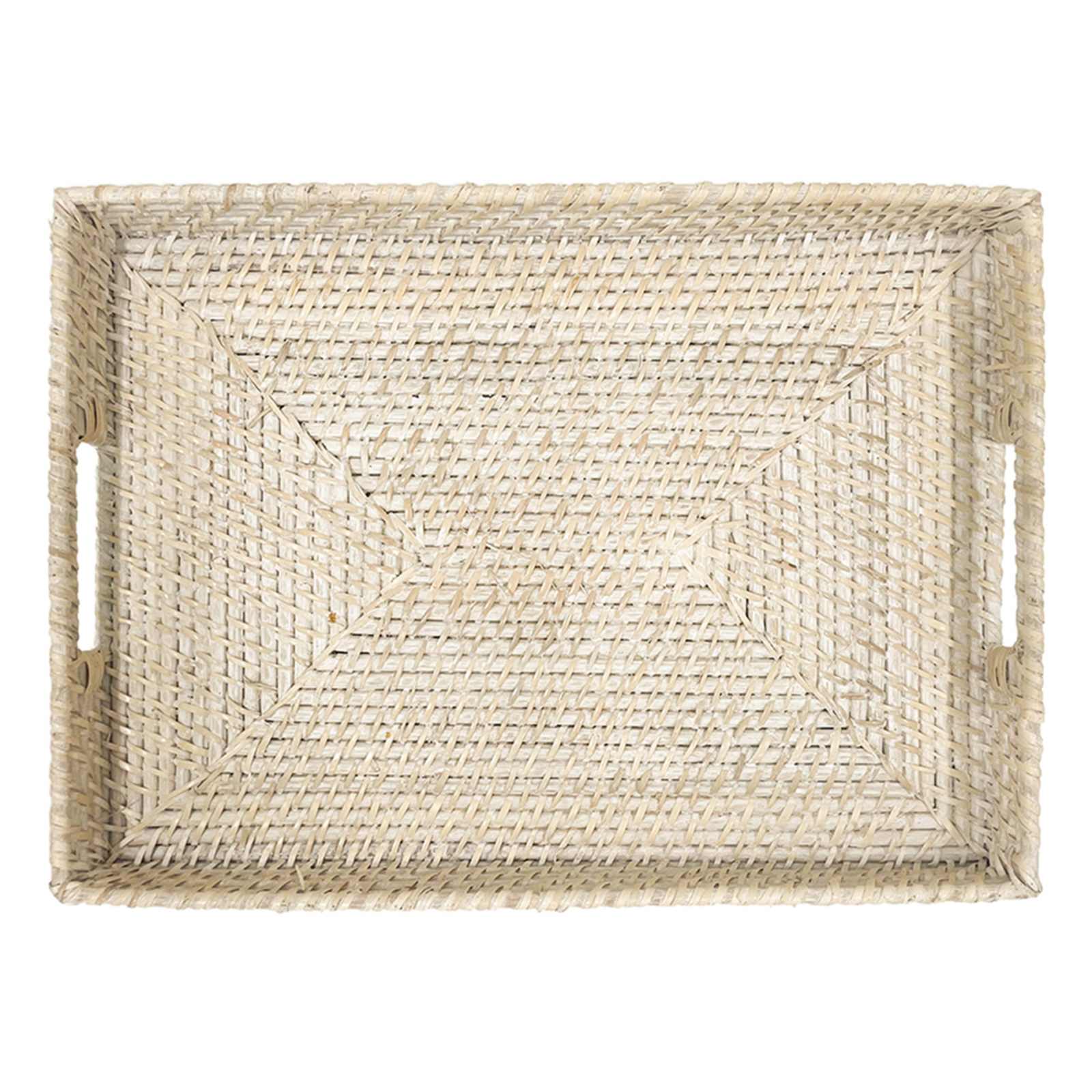White Rectangle Rattan Tray, 17x12
