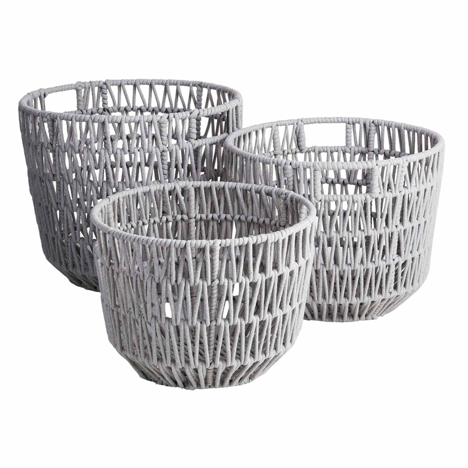 Round Poly Rope Basket Grey L