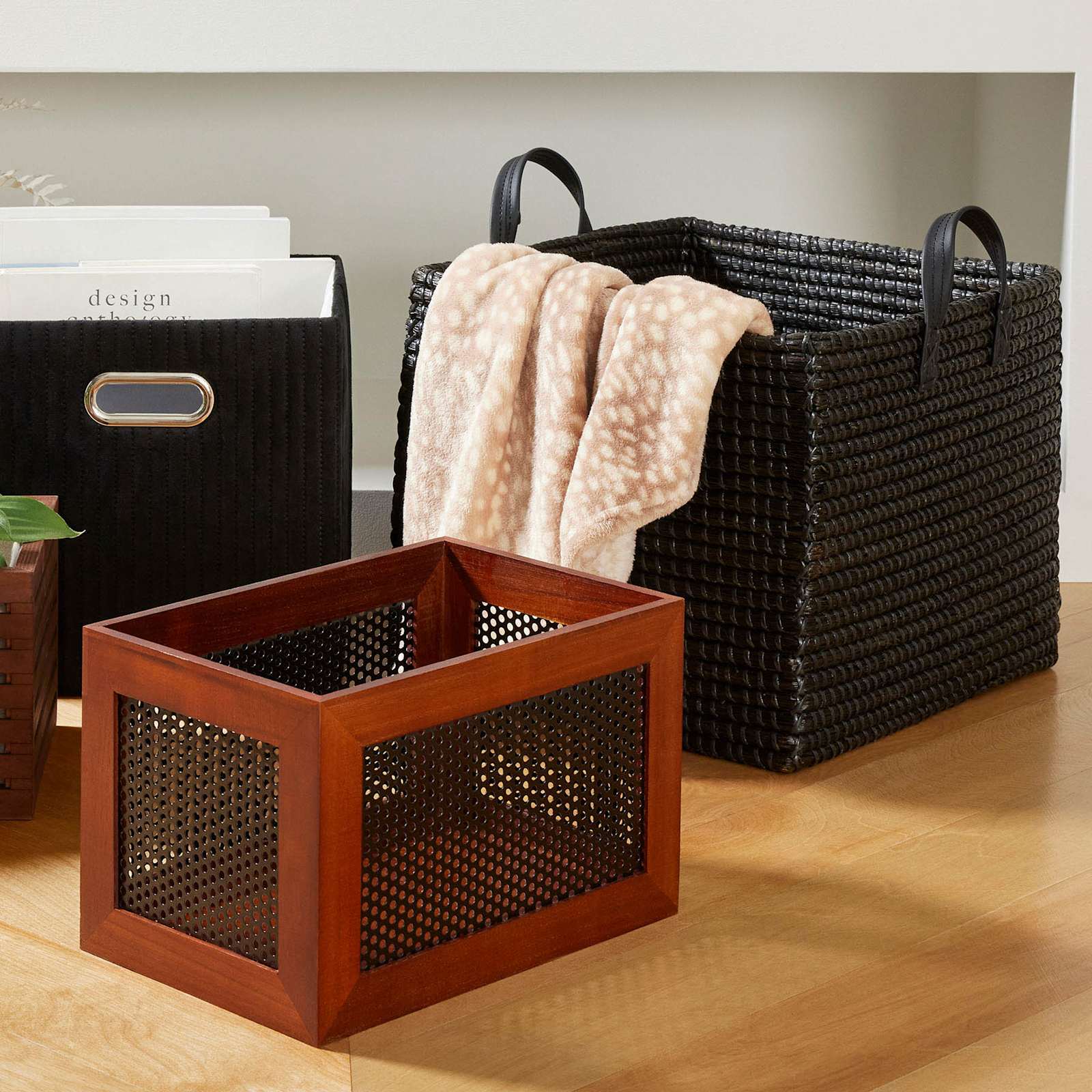 Wood & Metal Rectangle Storage Basket, Small