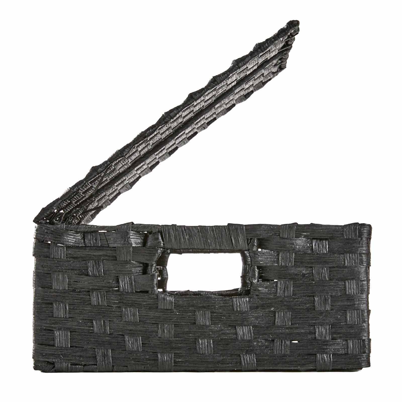 Black Paper Rope Rectangle Storage Basket with Lid, Small