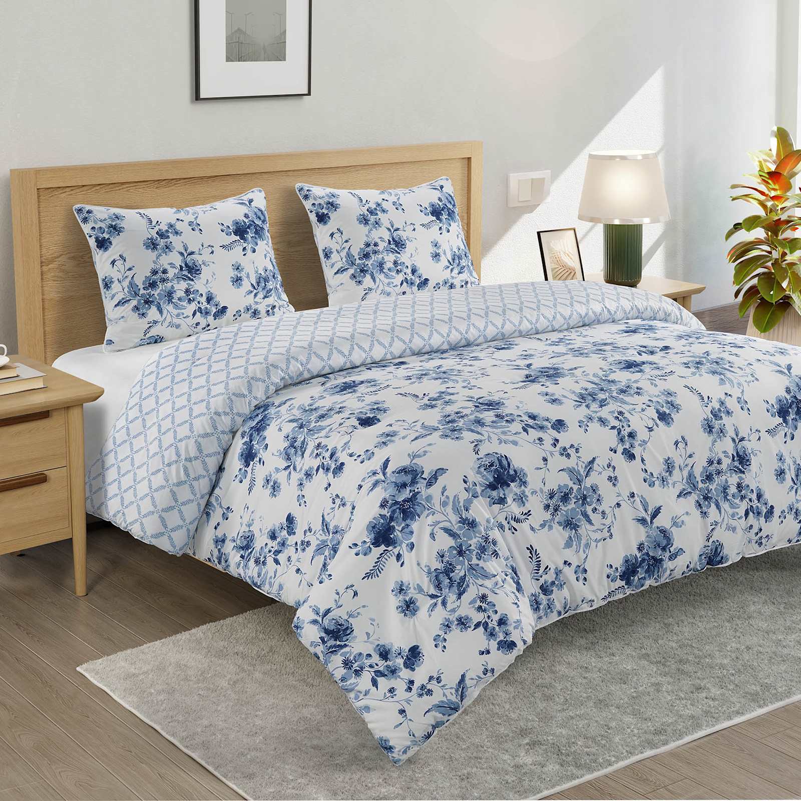 Providence 3-Piece Floral Printed Cotton Percale Comforter Set, Full/Queen