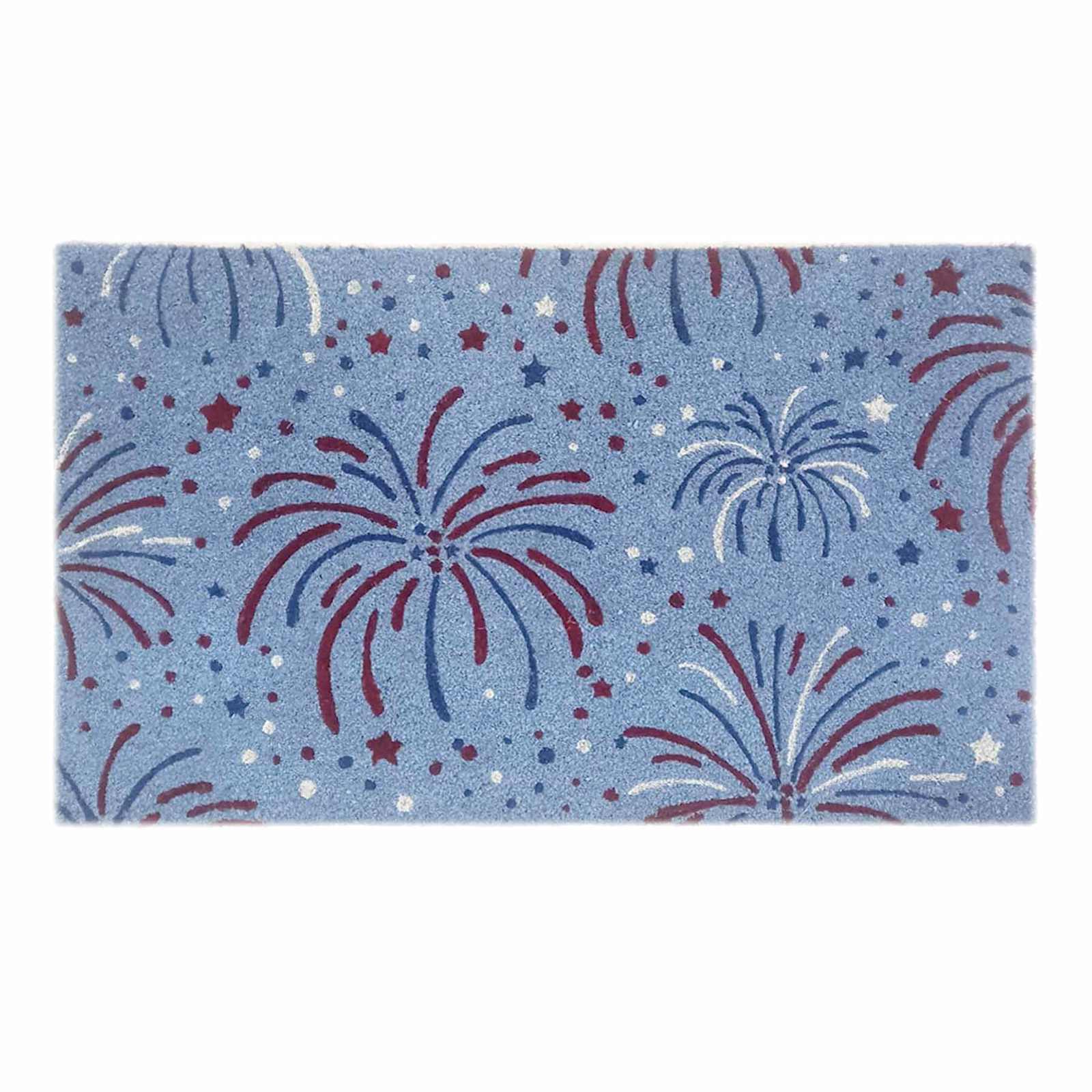 Patriotic Blue Fireworks Coir Mat, 18x30