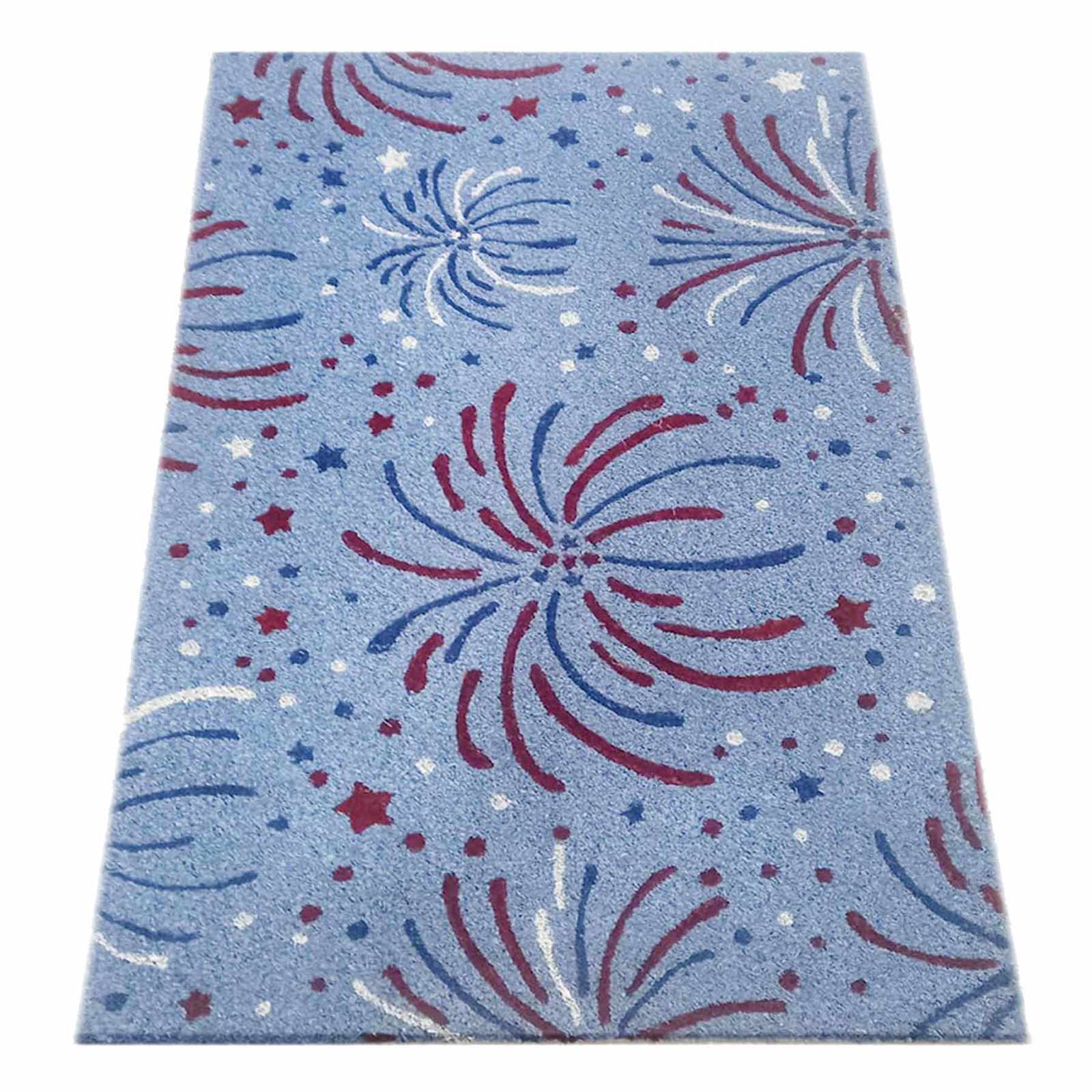 Patriotic Blue Fireworks Coir Mat, 18x30