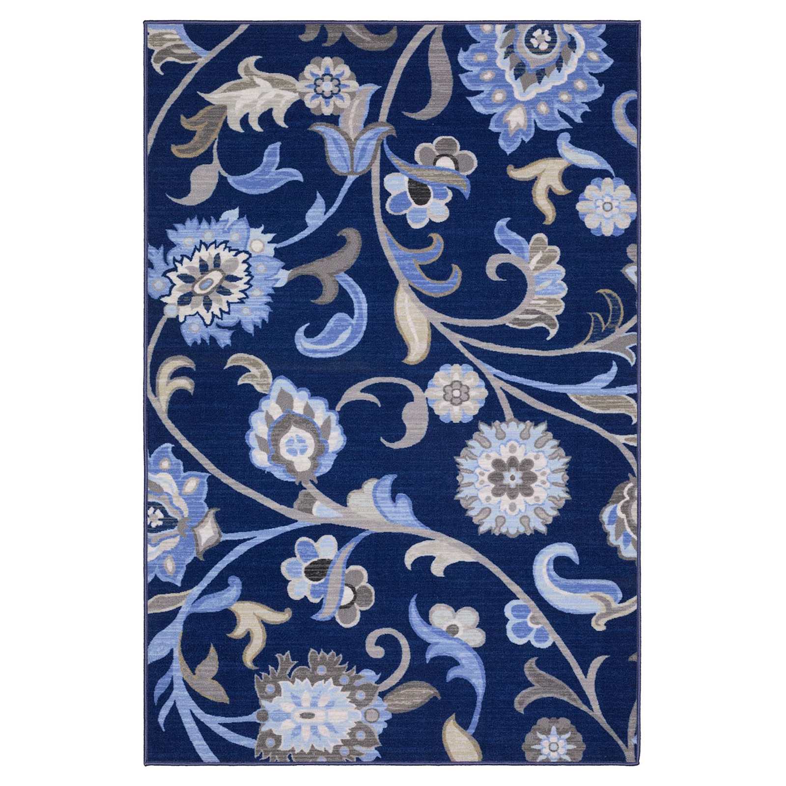 (D624) Seaton Navy Blue Floral Accent Rug, 4x6