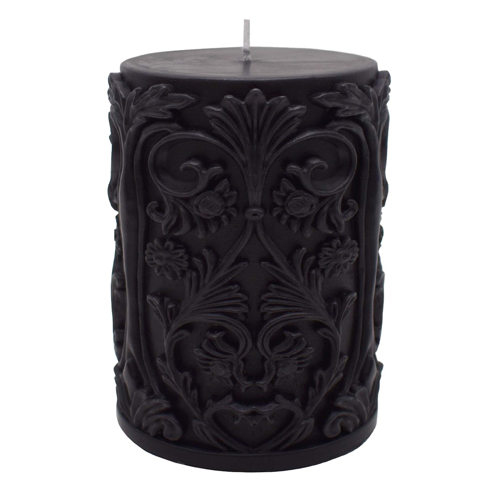 Midnight Shadows Black Ornate Pillar Candle, 3x4