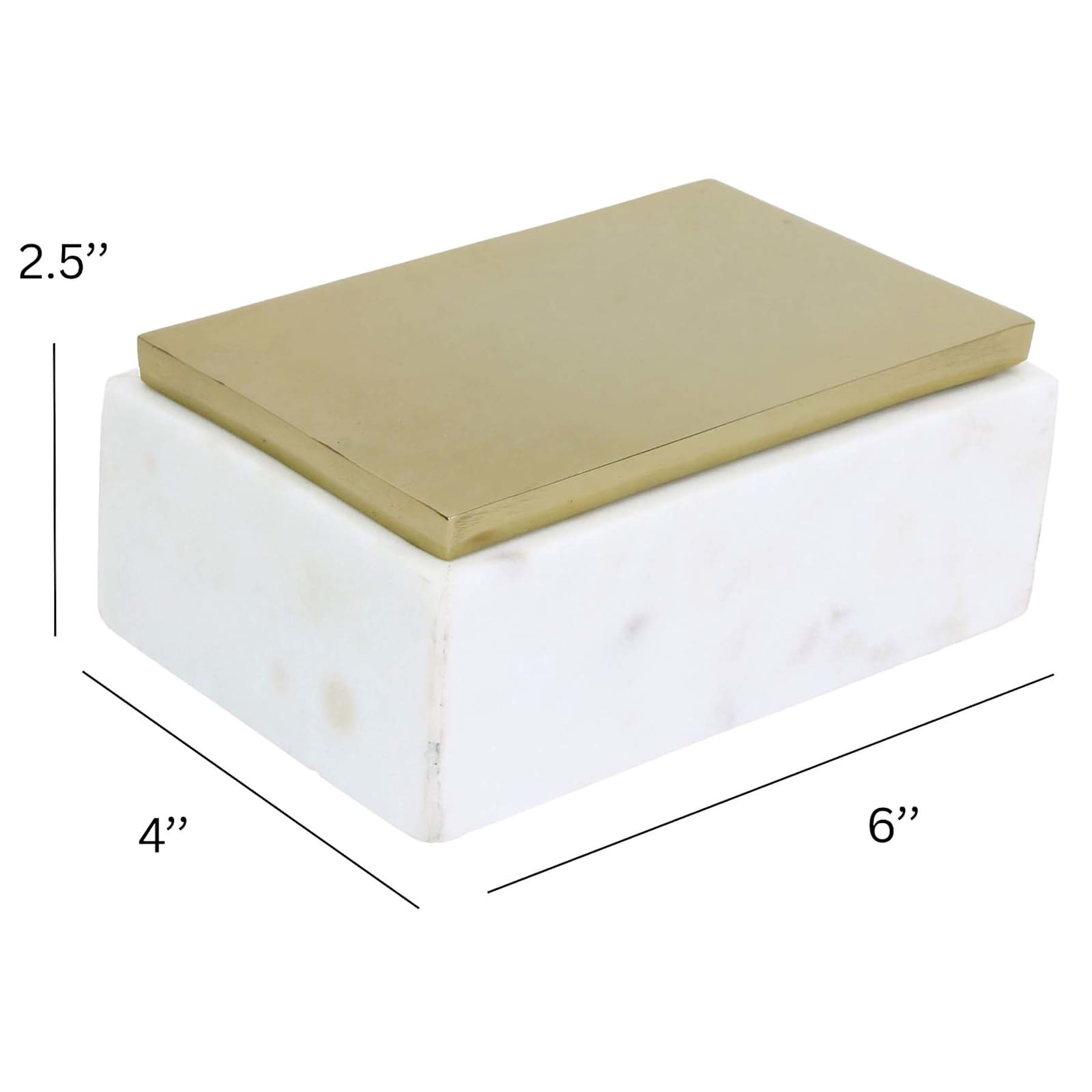 White Marble Box with Gold Metal Lid, 6x4x2.5