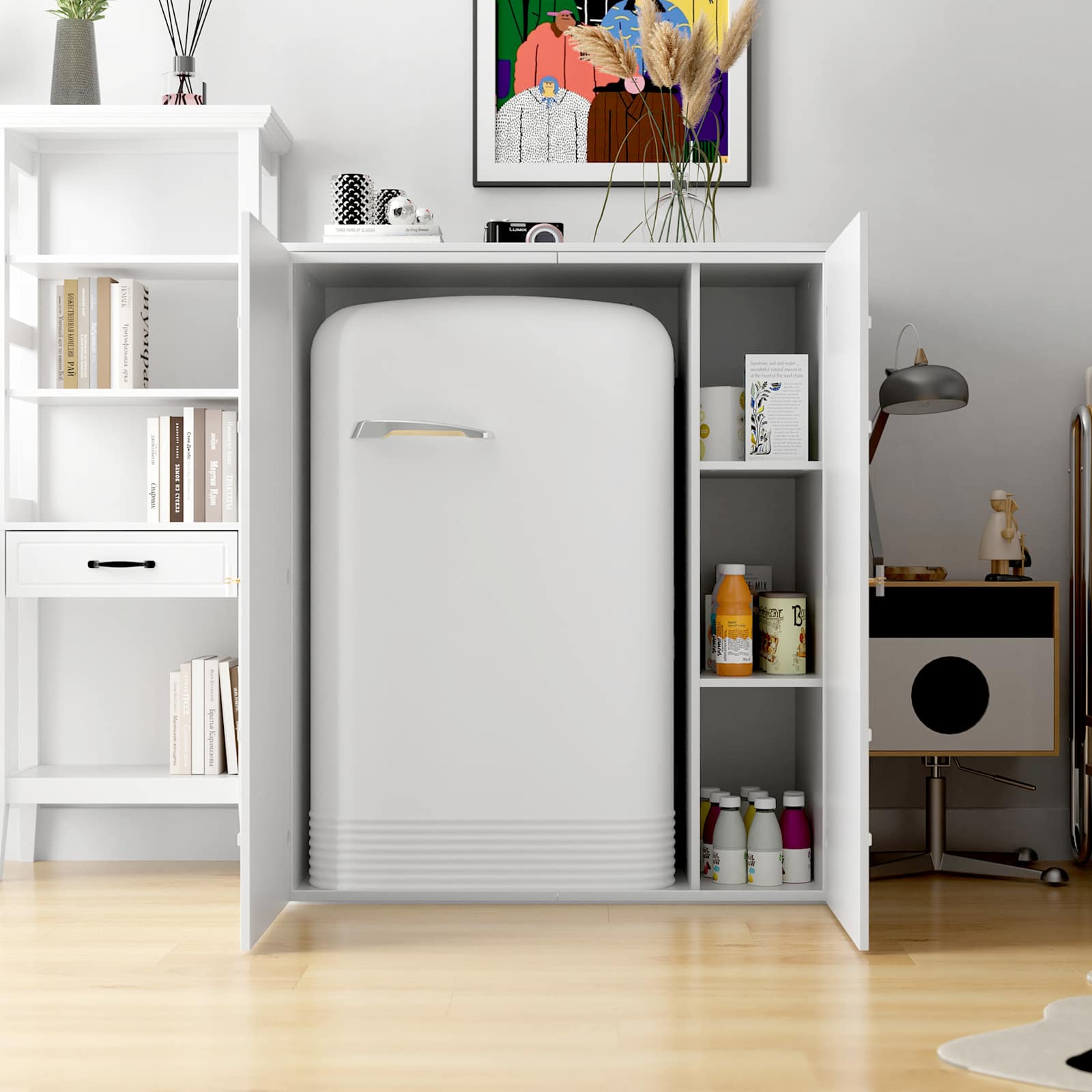 Tiffany Mini Fridge Storage Organizer Cabinet, White