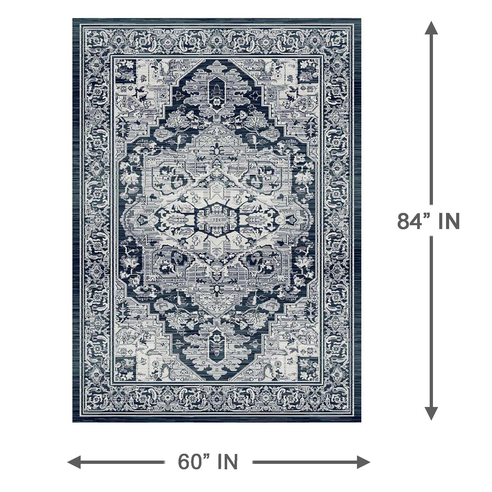 (B542) Caprice Vintage Navy Blue Area Rug, 5x7