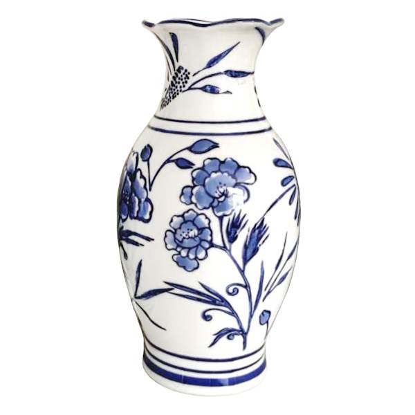 Providence White Blue Floral Ceramic Vase 8.5
