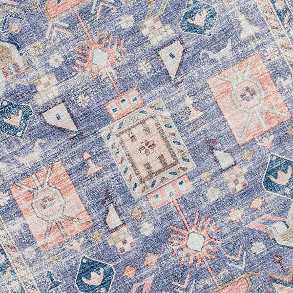 (B828) Blue Floral Medallion Washable Area Rug, 5x7