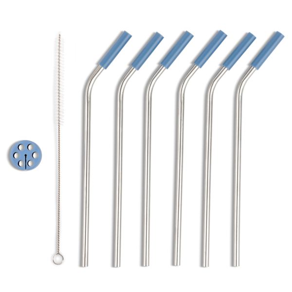 8-Piece Stainless Straw Set, Light Blue | At Home