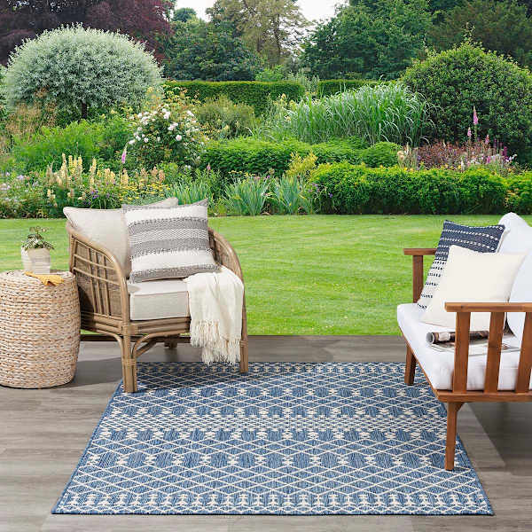 Navy Blue Moroccan Outdoor Area Rug, 5X7 | At Home