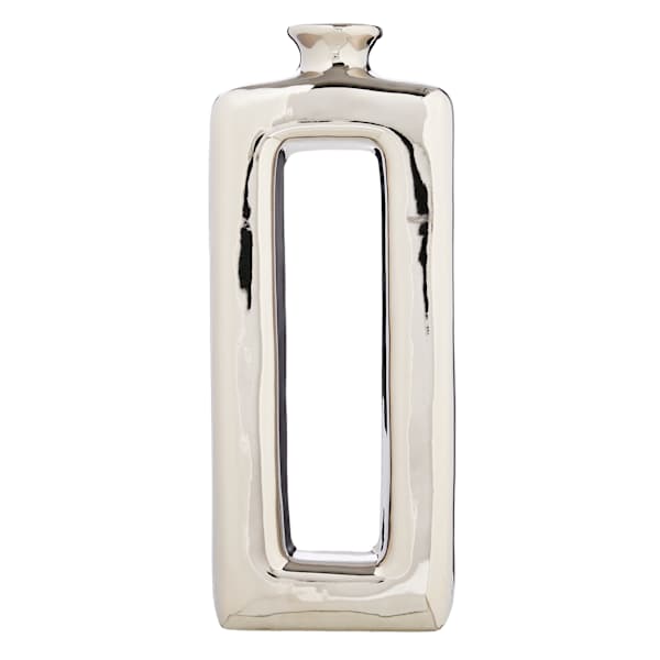 Silver Rectangular Cutout Ceramic Vase, 15"