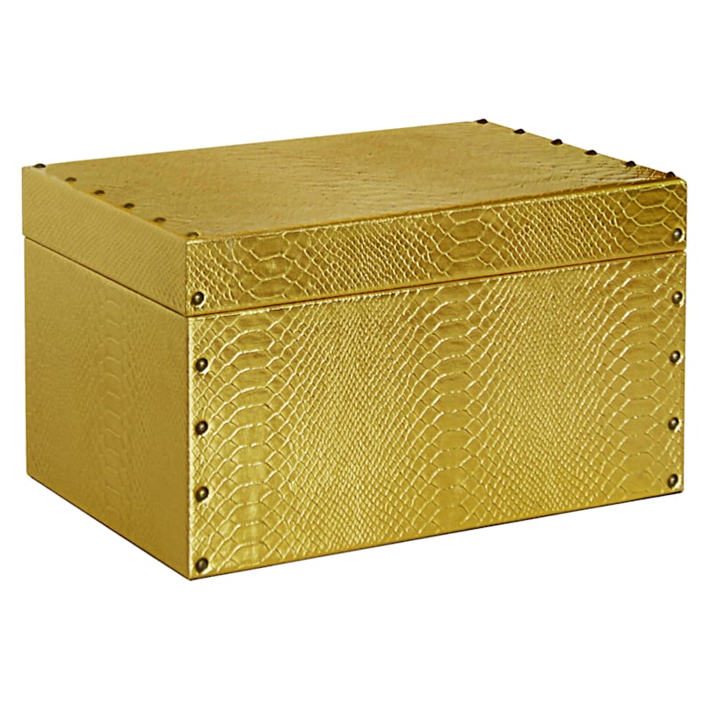 15X7 Faux Leather Gold Rectangle Box | At Home