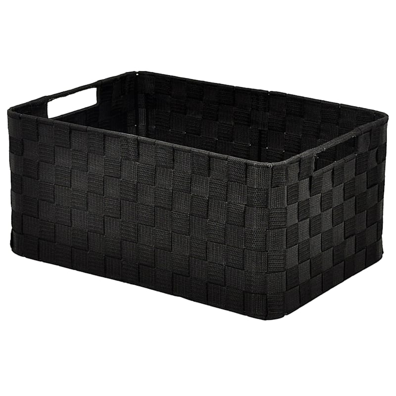 Black Weave Round Corner Storage Basket, Medium