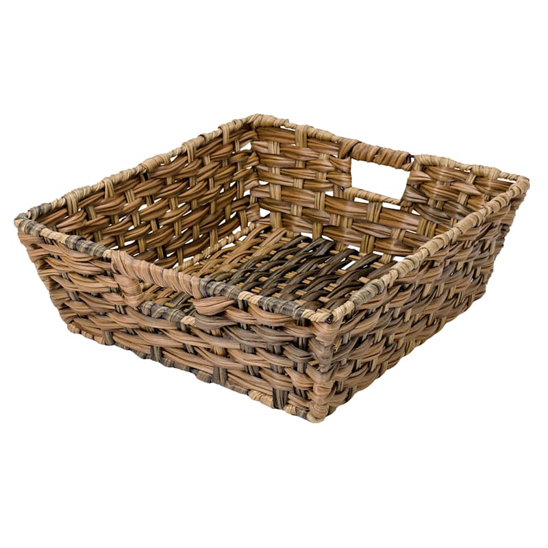 Brown Faux Rattan Shelf Storage Tote