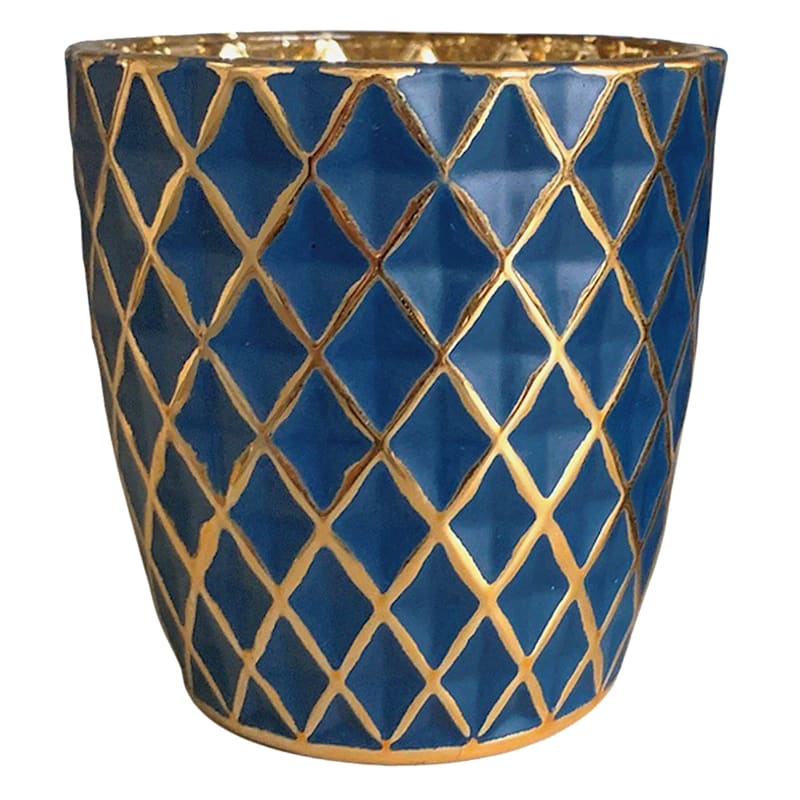 4in. Glass Blue Diamond Candleholder