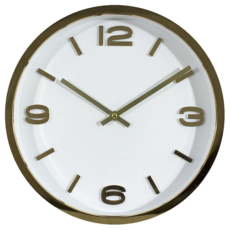 Gold & White Round Wall Clock, 12"
