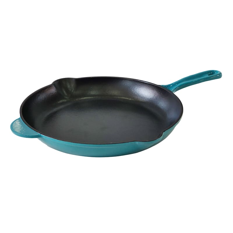Teal Enameled Cast Iron Fry Pan, 12"