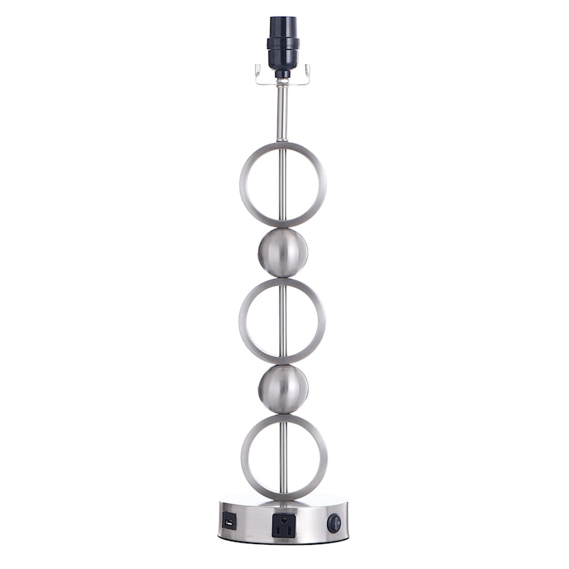 Silver Metal Stack Orb Table Lamp with USB Port, 23"