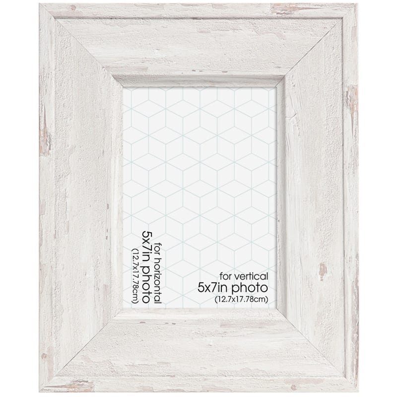 Wide Distressed White Tabletop Picture Frame, 5x7