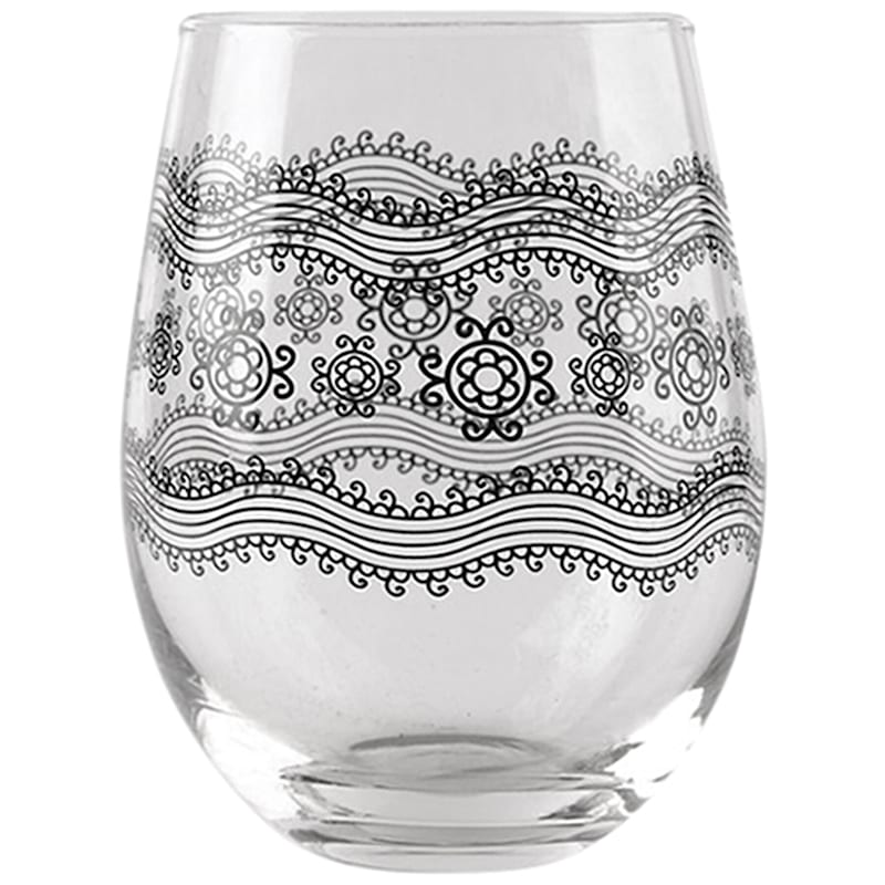 Set Of 4 Moroccan Design Stemless Wine Glasses