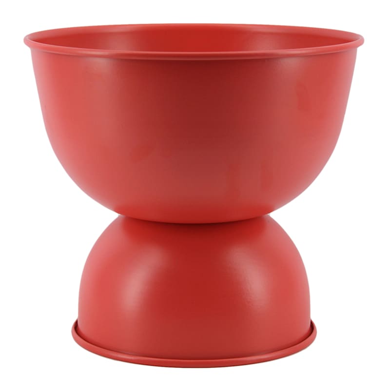 Round Red Metal Stacked Planter, 9.5"