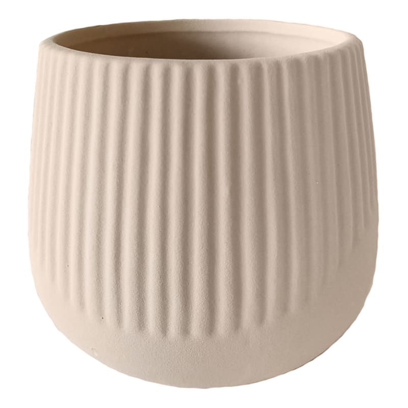 Indoor Tan Ribbed Ceramic Pot, Medium | At Home
