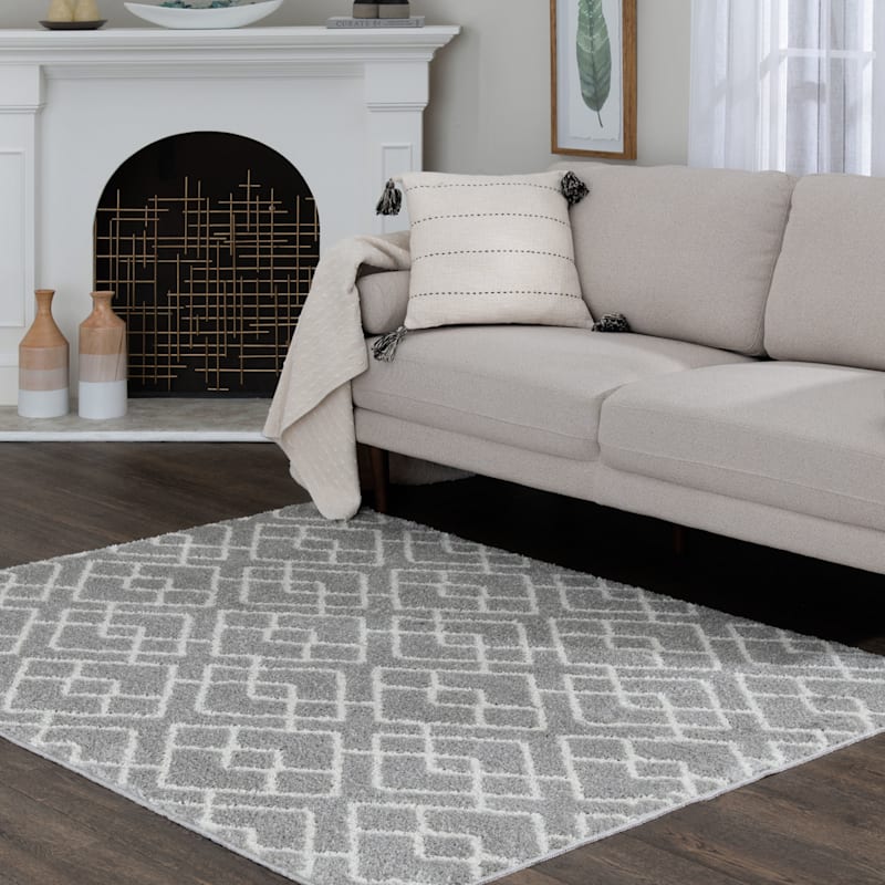 Salinas Grey and White Diamond Design Area Rug, 8x10 | At Home