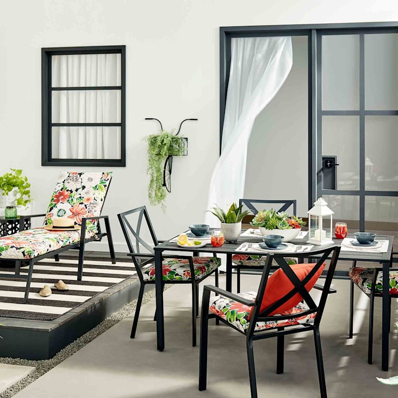 Crosby St. Grammercy Black Steel Slat Patio Dining Table, 60x36 | At Home