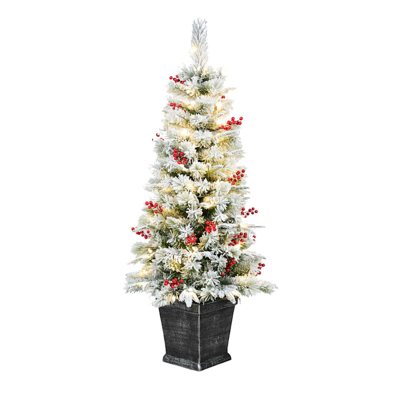 A29 Pre Lit Led Flocked Princeton Potted Christmas Tree 4 At Home
