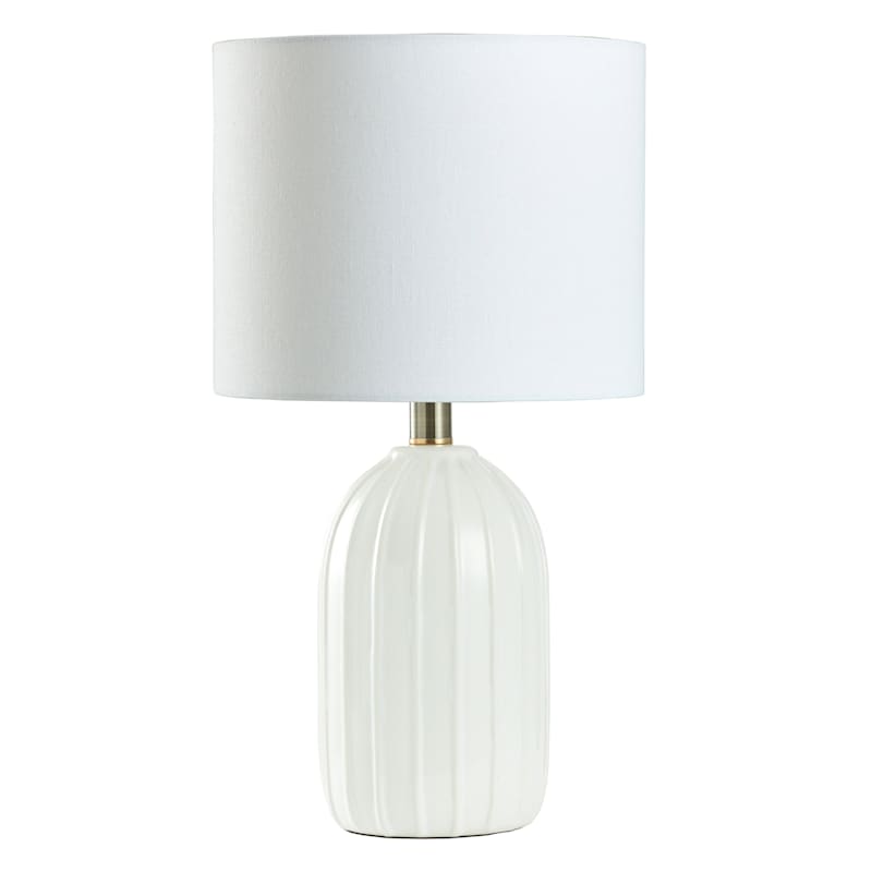 White Ribbed Lamp with Shade, 18"