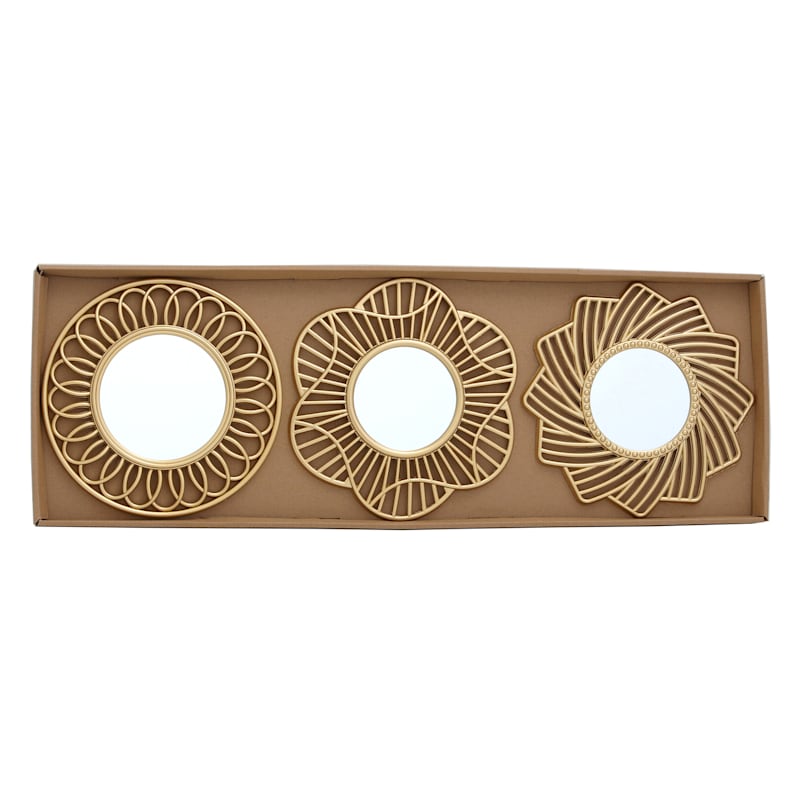 3-Piece Gold Wall Mirror Set, 10"