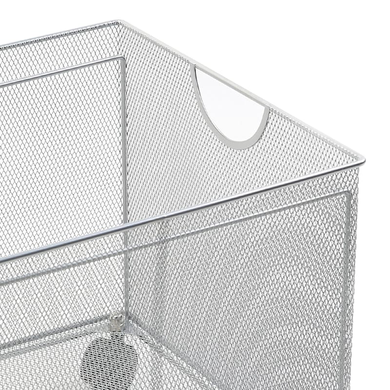 Silver Metal Mesh File with Wheels | Office Storage | At Home Silver Metal Mesh File with Wheels | Office Storage | At Home