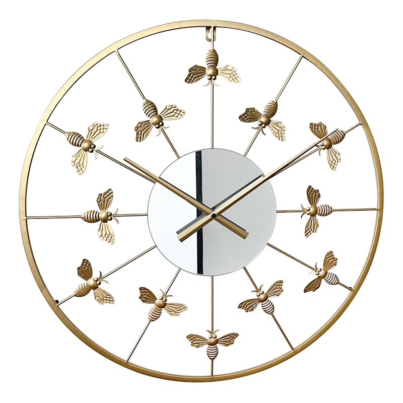 Honeybloom Metal Bee Round Wall Clock, 24"