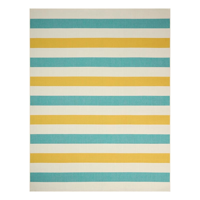 Ember Blue and Yellow Striped Outdoor Area Rug 8x10 | Outdoor Rugs | At ...