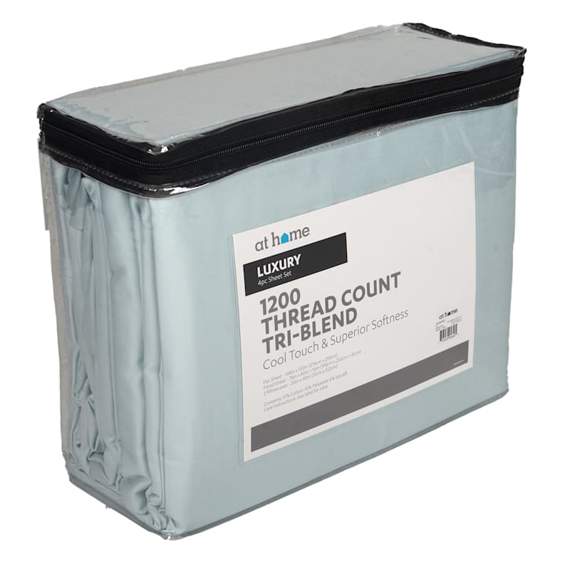 4-Piece Blue 1200 Thread Count Tri-Blend Luxury Sheet Set, King