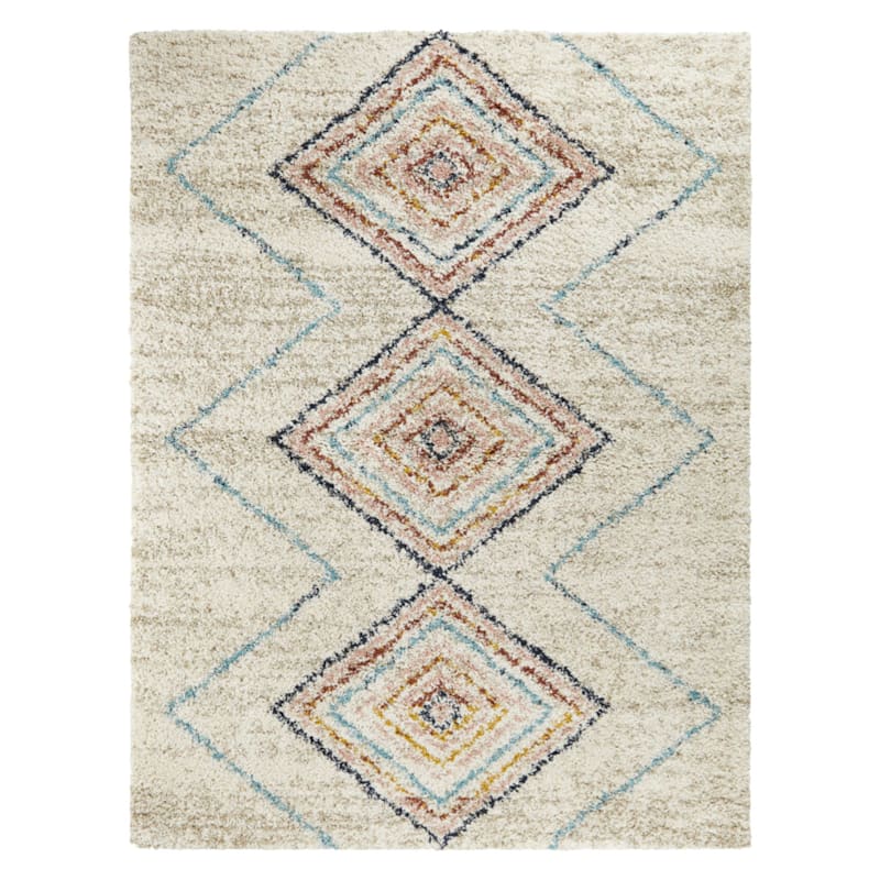 (C121) Found & Fable Sedona Multicolor Diamond Design Shag Area Rug, 5x7