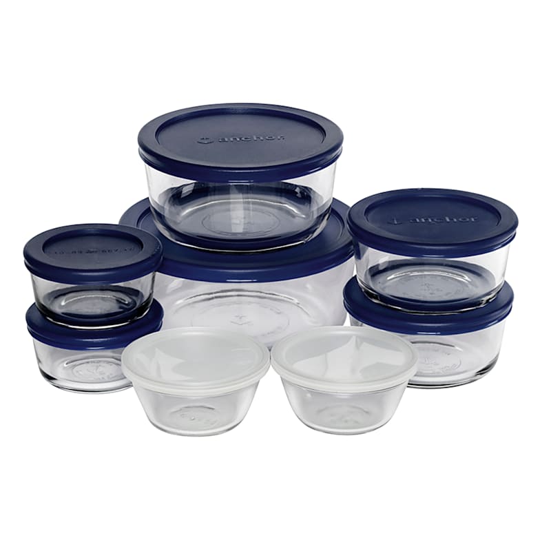 16-Piece Glass Food Storage Container Set, Blue