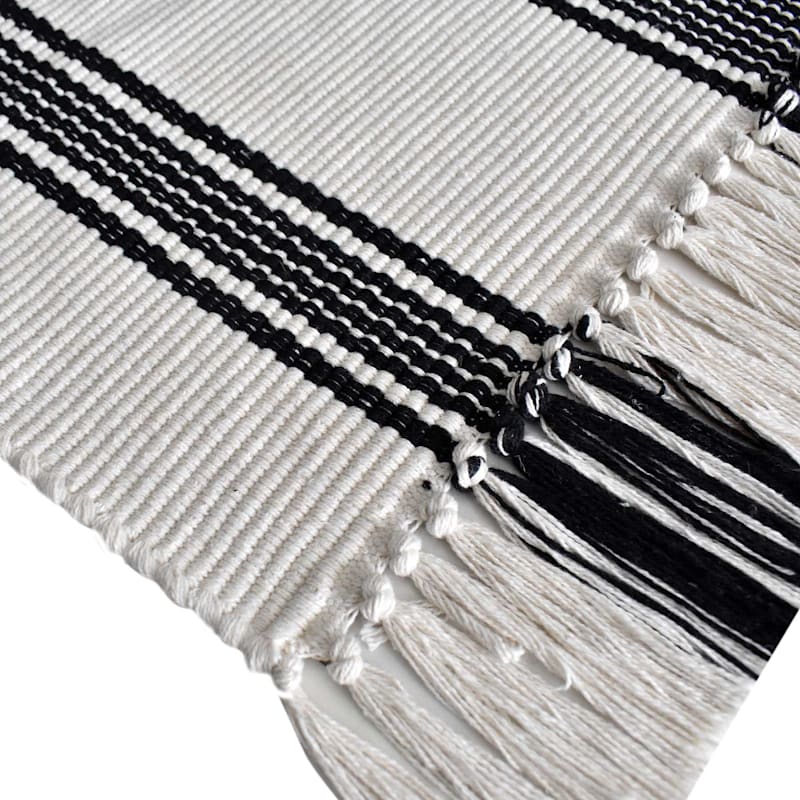 (D551) Honeybloom Flatweave Ivory & Black Striped Area Rug, 5x7