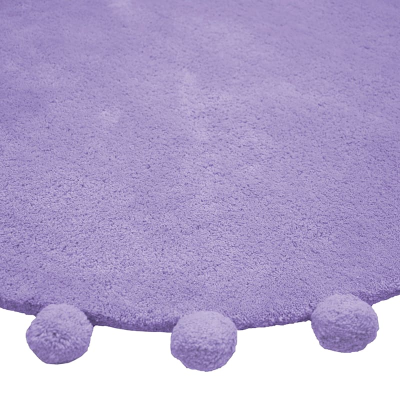 Tiny Dreamers Purple Round Pom-Pom Accent Rug, 3'