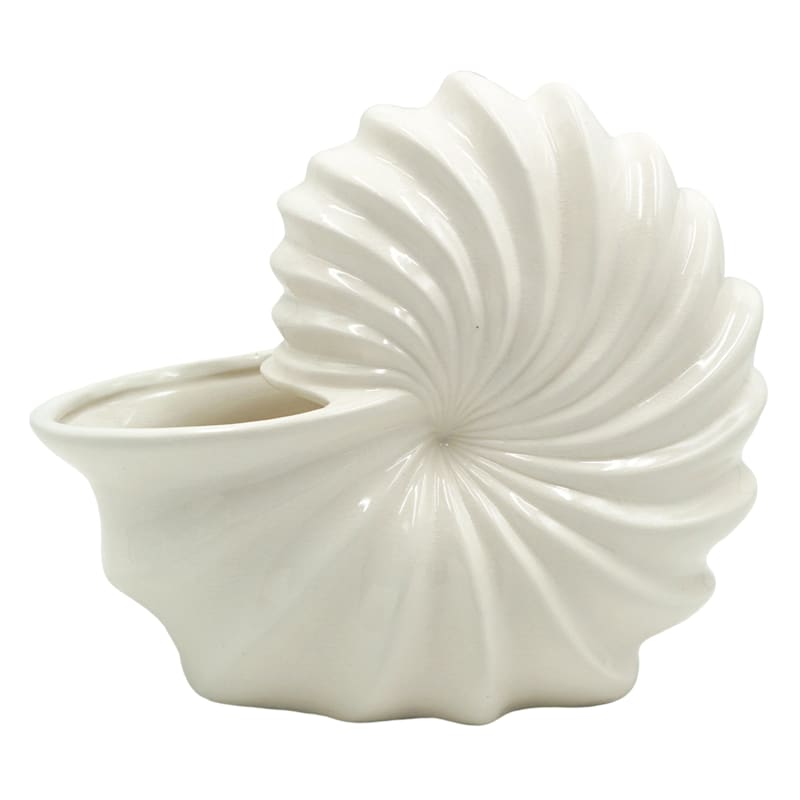 Ty Pennington White Ceramic Nautilus Shell Pot, Medium