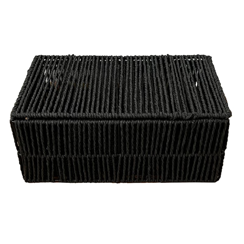 Black Lidded Paper Storage Basket, Medium