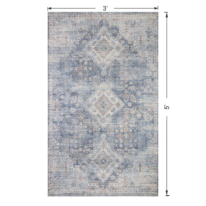(B822) Whittington Blue Floral Medallion Accent Rug, 3x5
