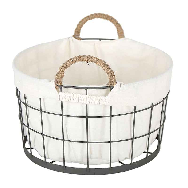 Lined Round Wire Storage Basket, Small