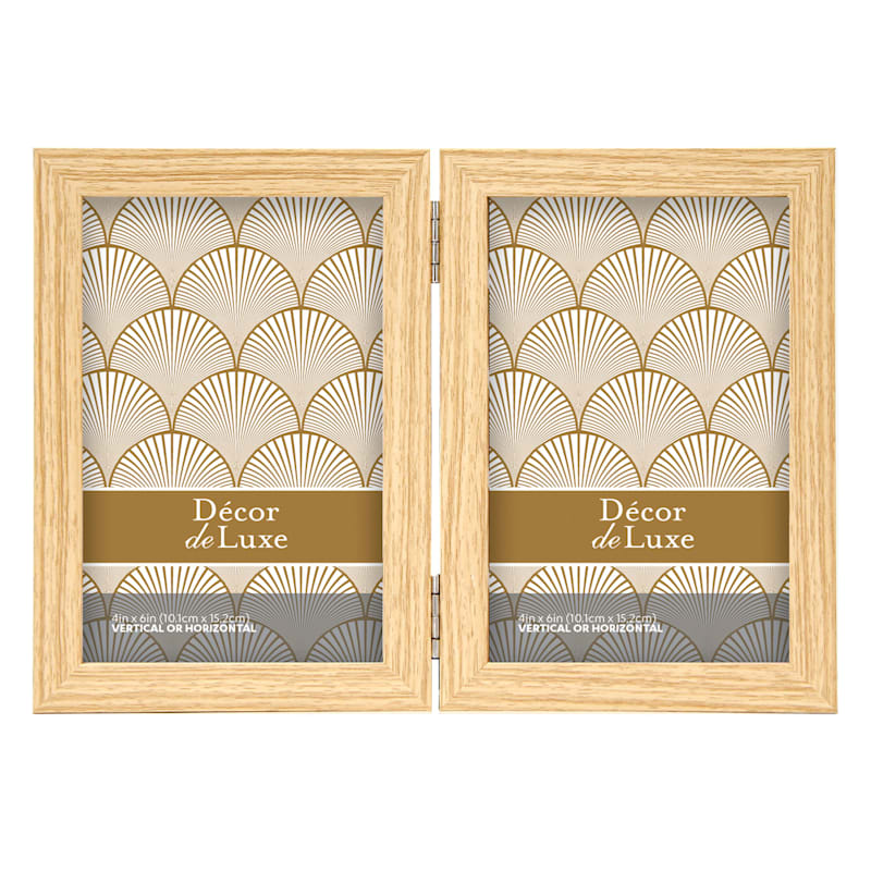 Natural White Oak Double Hinged Wooden Tabletop Picture Frame, 4x6