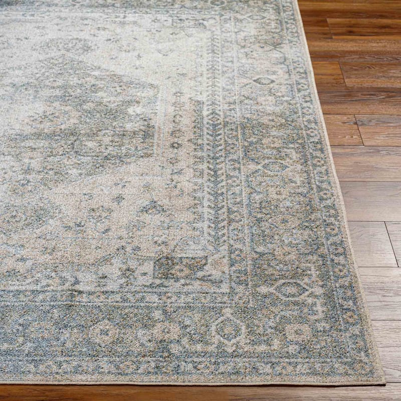 (D590) Lillian Blue Multi Medallion Washable Area Rug, 5x7