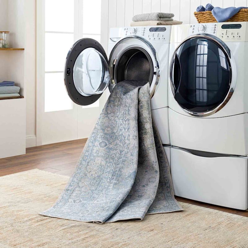 (D590) Lillian Blue Multi Medallion Washable Area Rug, 5x7